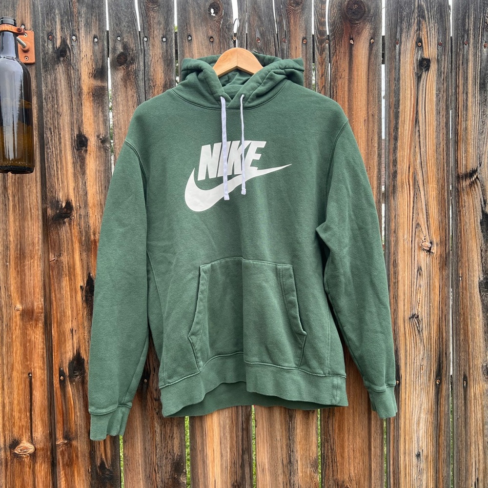 Nike Green Hoodie With White Swoosh Logo, Size L - Gem